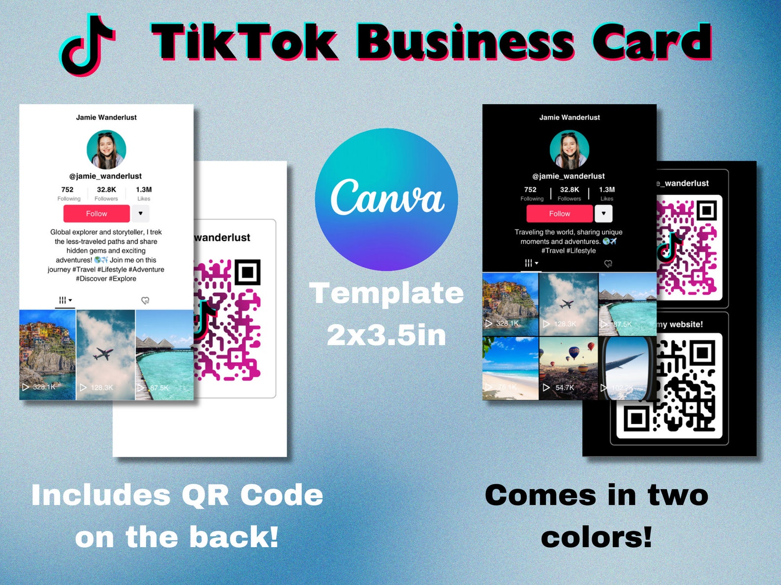 Tiktok Inspired Custamizable Business Card Template | Editable Canva ...