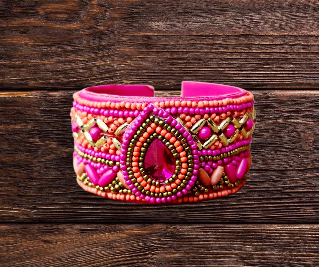 Handmade Bangle, Fabric Handcuff, Pink Handcuff, Handcrafted Bangle ...