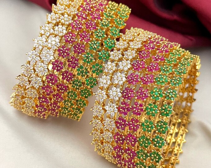 Emerald Green Designer Gold Polish Thin Bangles /set of 4 /green Stone ...