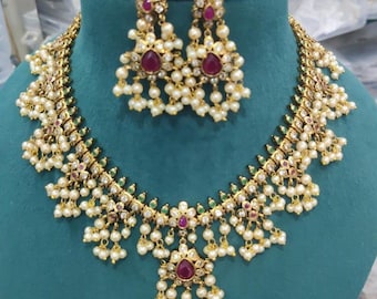 Traditional Guttapusalu Matte Finish Necklace Set| South Indian Wedding Jewelry| Antique Gold ...