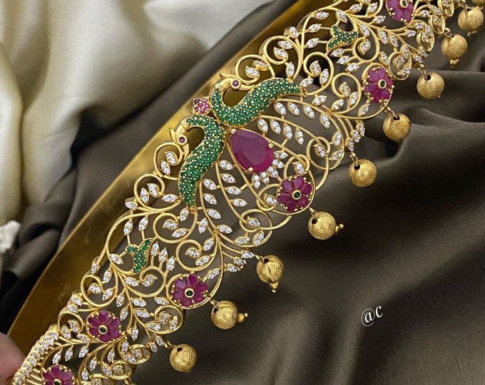 Ruby Gold Kamarbandh Indian Bridal Hip Belt American Diamond Waist Belt ...