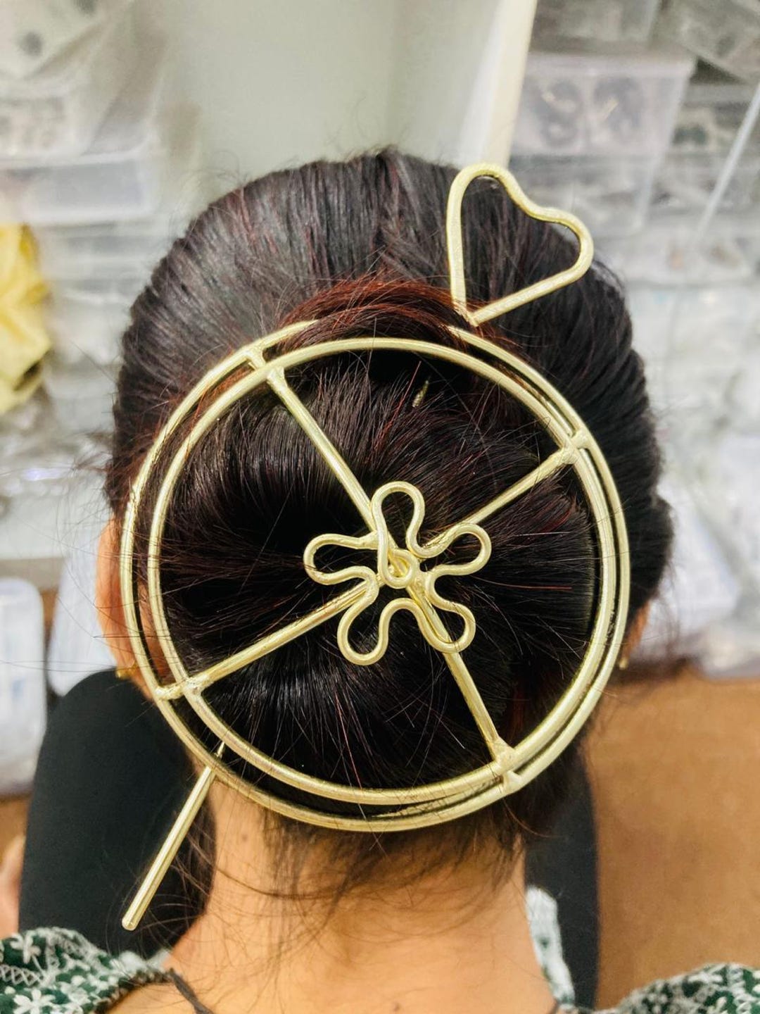 Bun Cage With Hair Fork Hair Bun Holders Makers Silver Brass Bun Cover ...