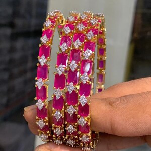 Green American Diamond Bangles Set Baguette Bangle Round Bangles CZ ...