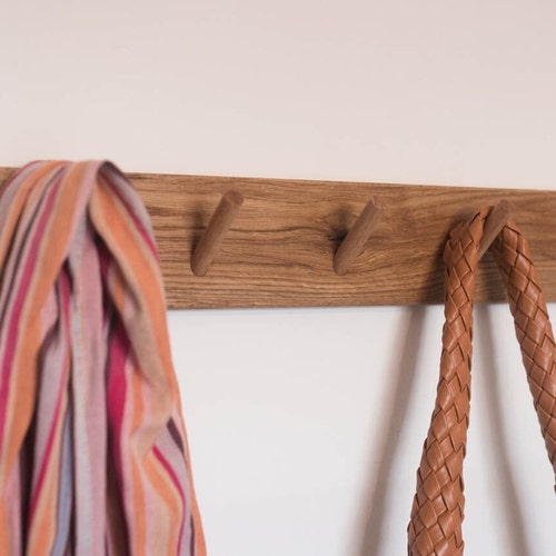 Solid Oak Wooden Peg Shelf Coat Hooks Handmade Entryway - Etsy