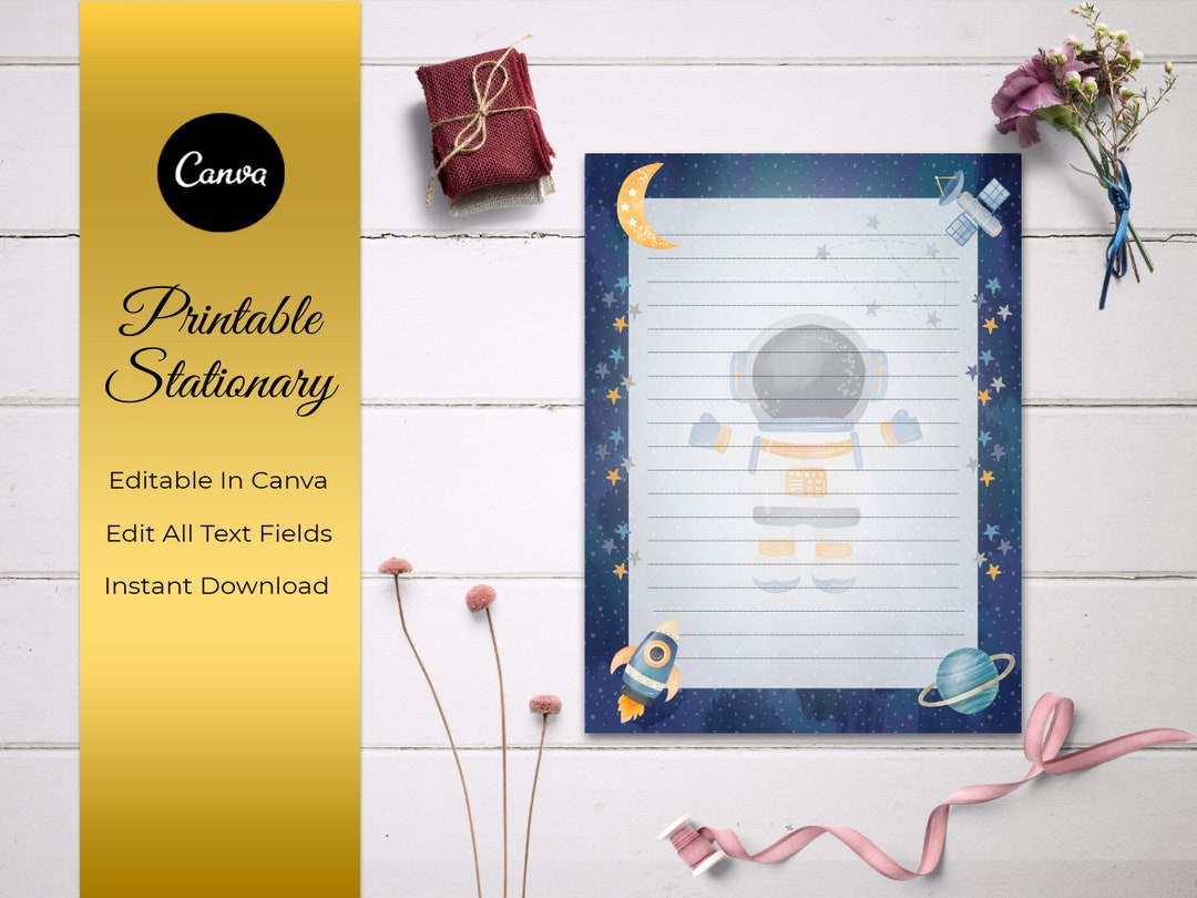 Printable Astronaut Space Writing Paper Canva Printable Etsy