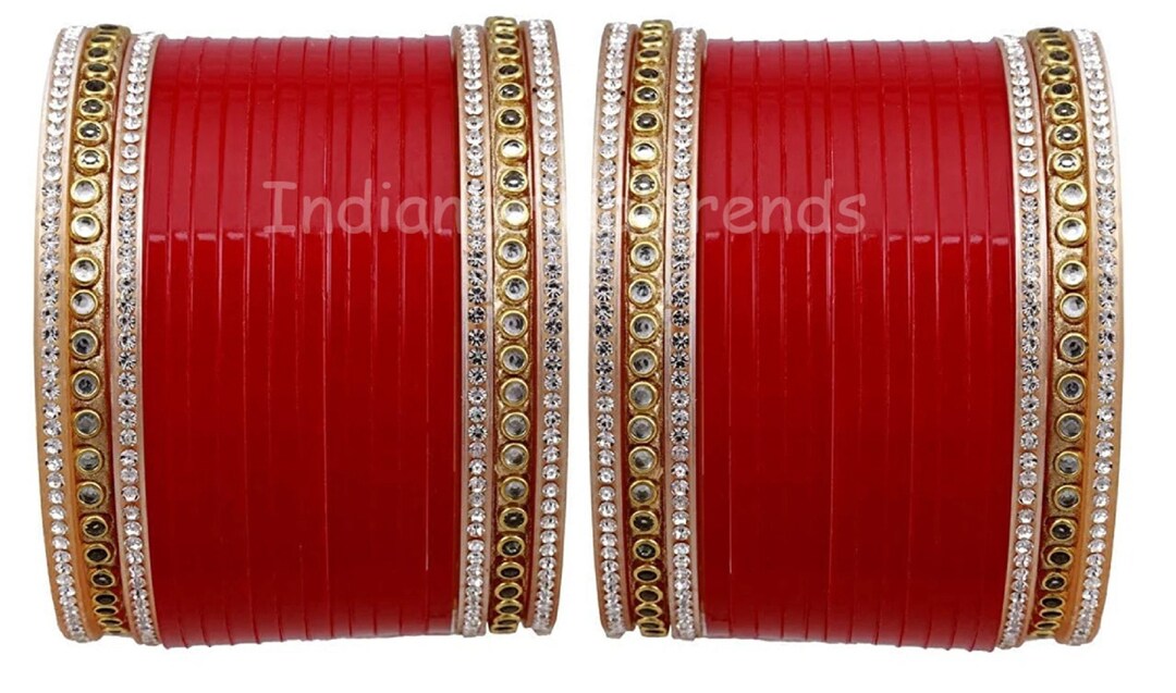 Traditional Bridal Chura, Indian Bangles, Red Dotted Chura, Red Punjabi ...