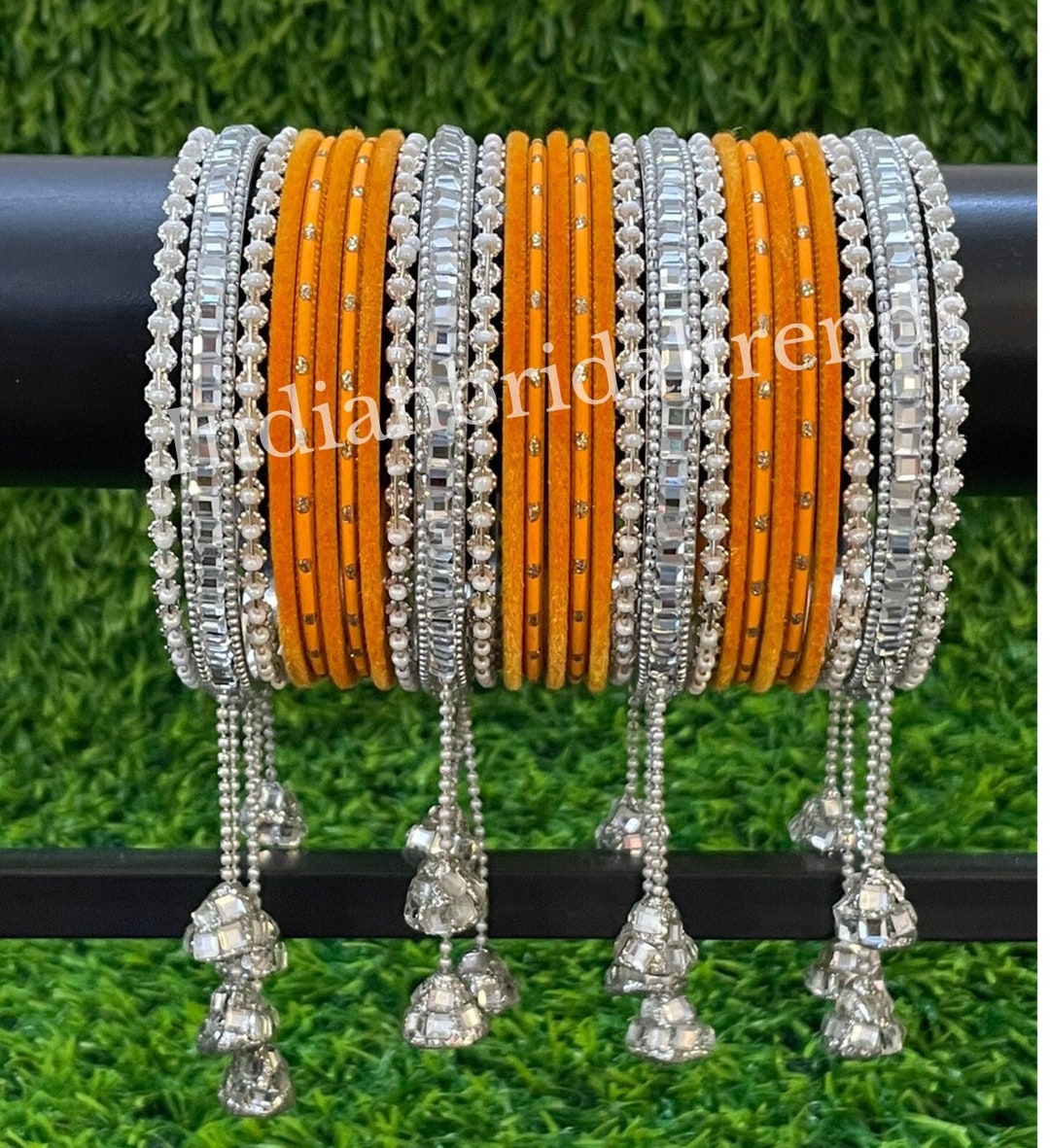 Bridal Velvet Bangles With Silver Work Tassel Bangle Bracelet/pearl ...