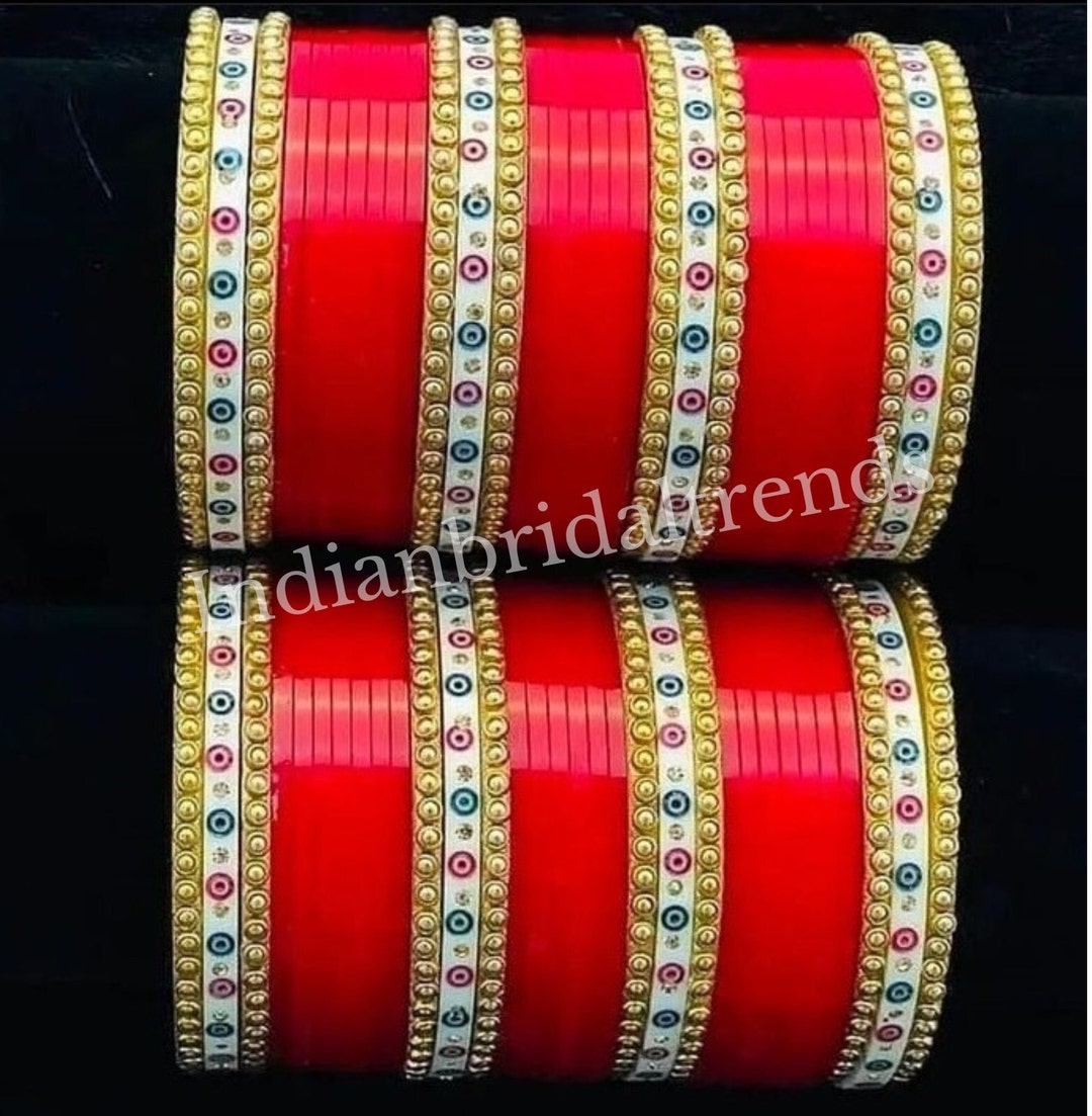 Traditional Bridal Chura, Indian Bangles, Red Dotted Chura, Red Punjabi ...