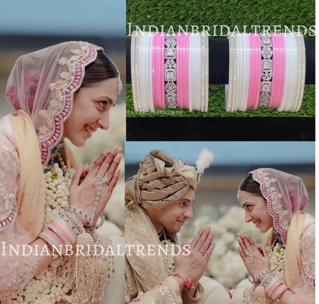 Kiara Advani Choora/pink White Wedding Choora Set/american Diamond ...