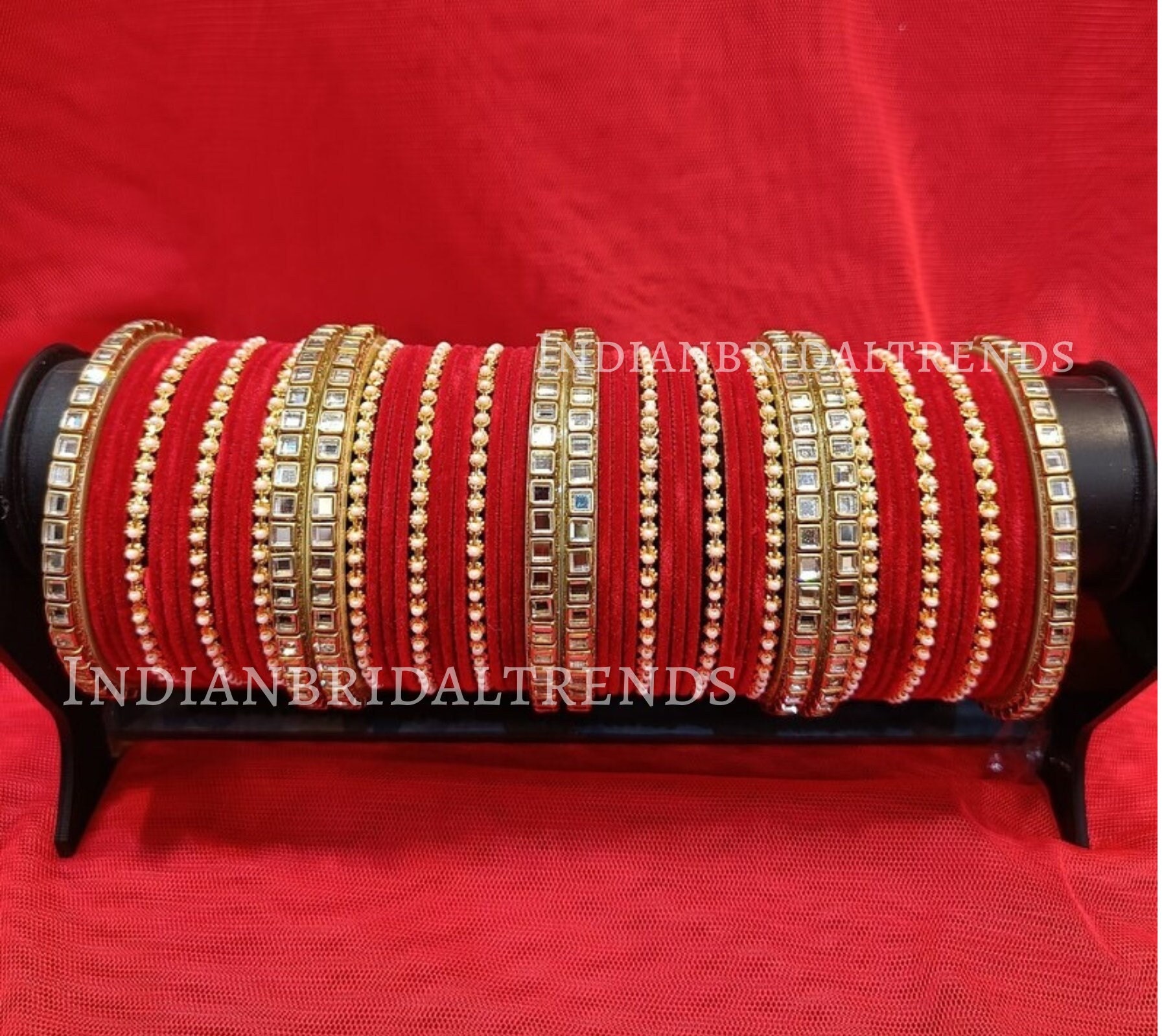 Red Color Velvet Met Shinning Bangles Indian Pakistani - Etsy