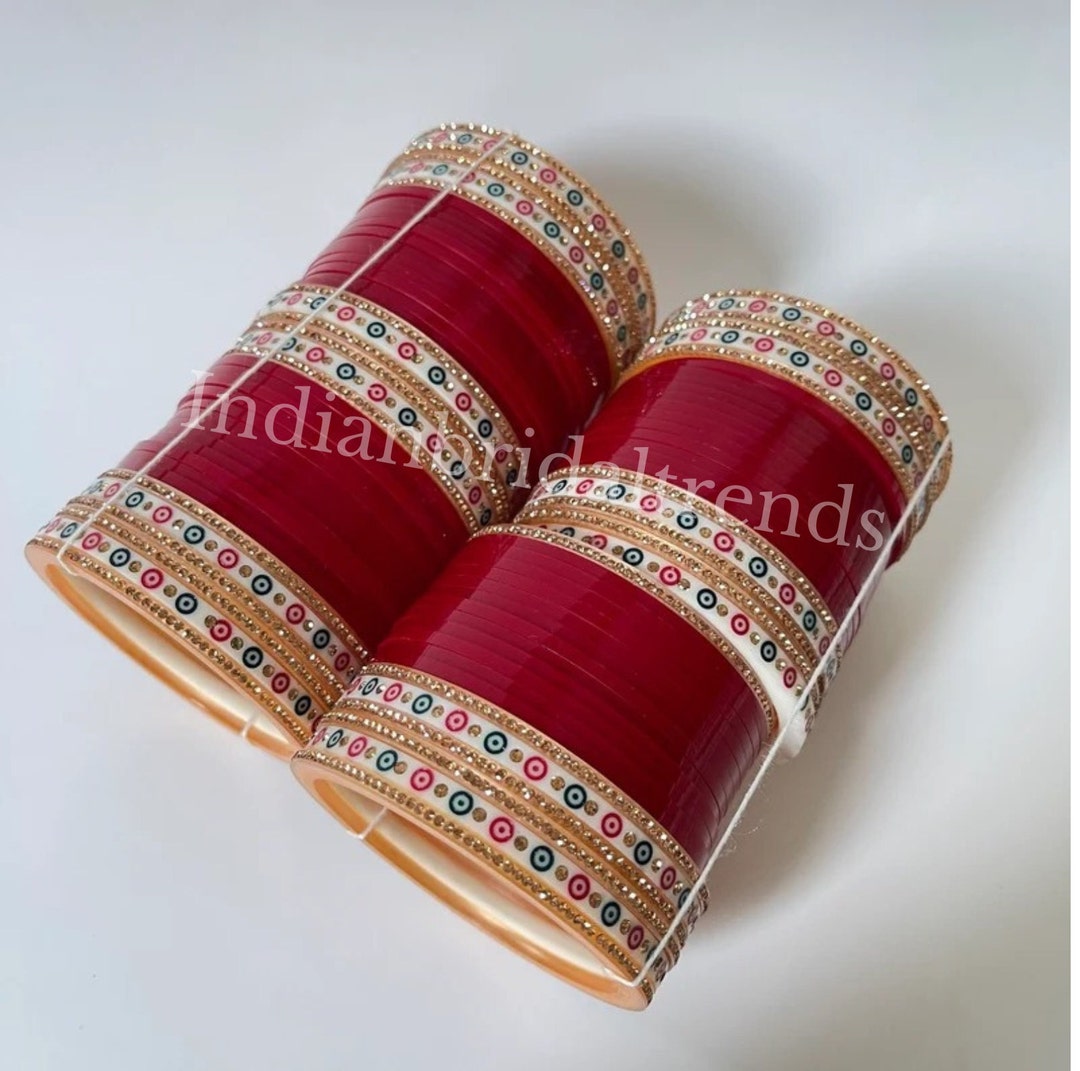 Traditional Bridal Chura, Indian Bangles, Red Dotted Chura, Red Punjabi ...