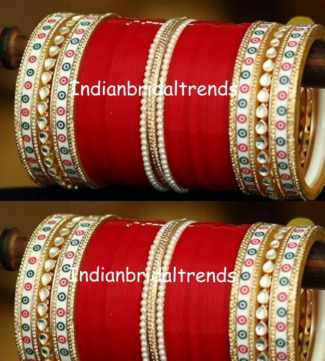 Traditional Bridal Chura, Indian Bangles, Red Dotted Chura, Red Punjabi ...