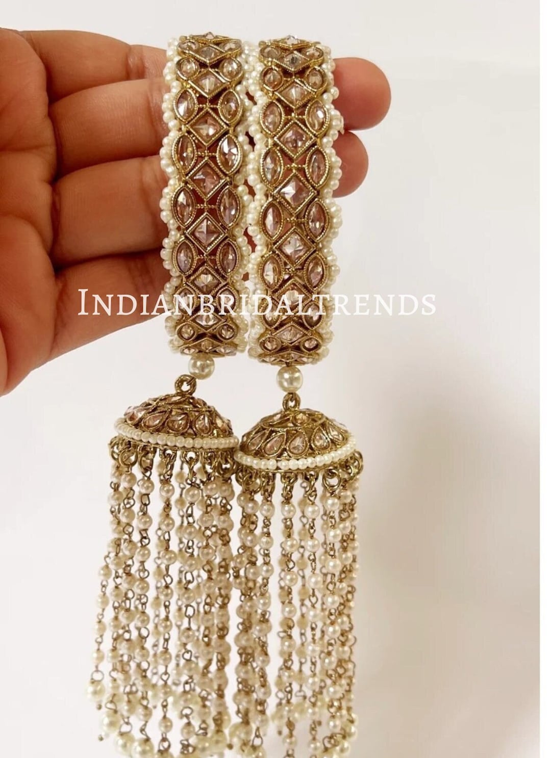 Bollywood Style Polki Kundan Jhumka Latkan Bangles Set2pc/polki Chuda ...