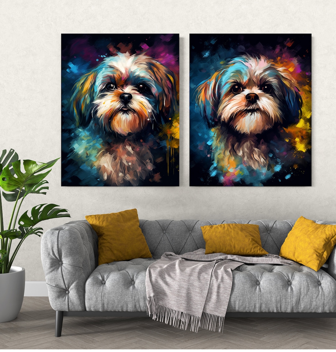 Shih Tzu, Shih Tzu Portrait, Animal Portrait, Home Decor, Wall Decor ...