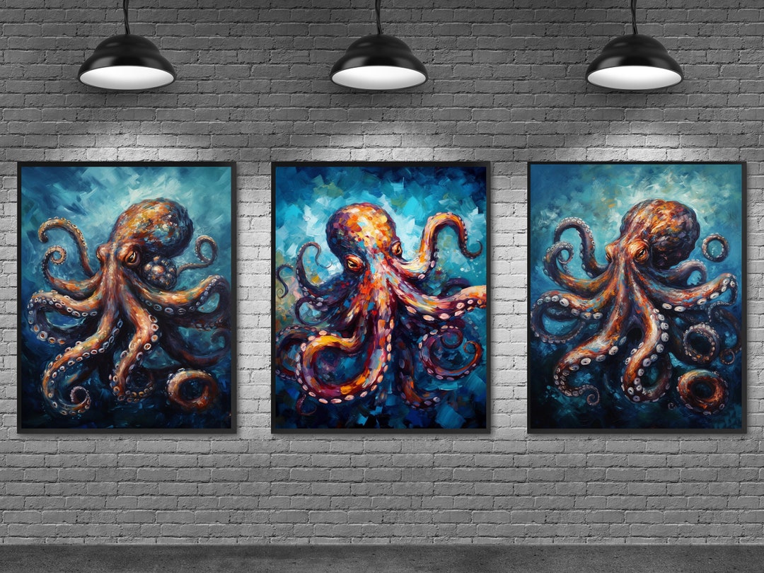 Octopus Oil Painting, Digital Graphics, Octopus Instant Download ...