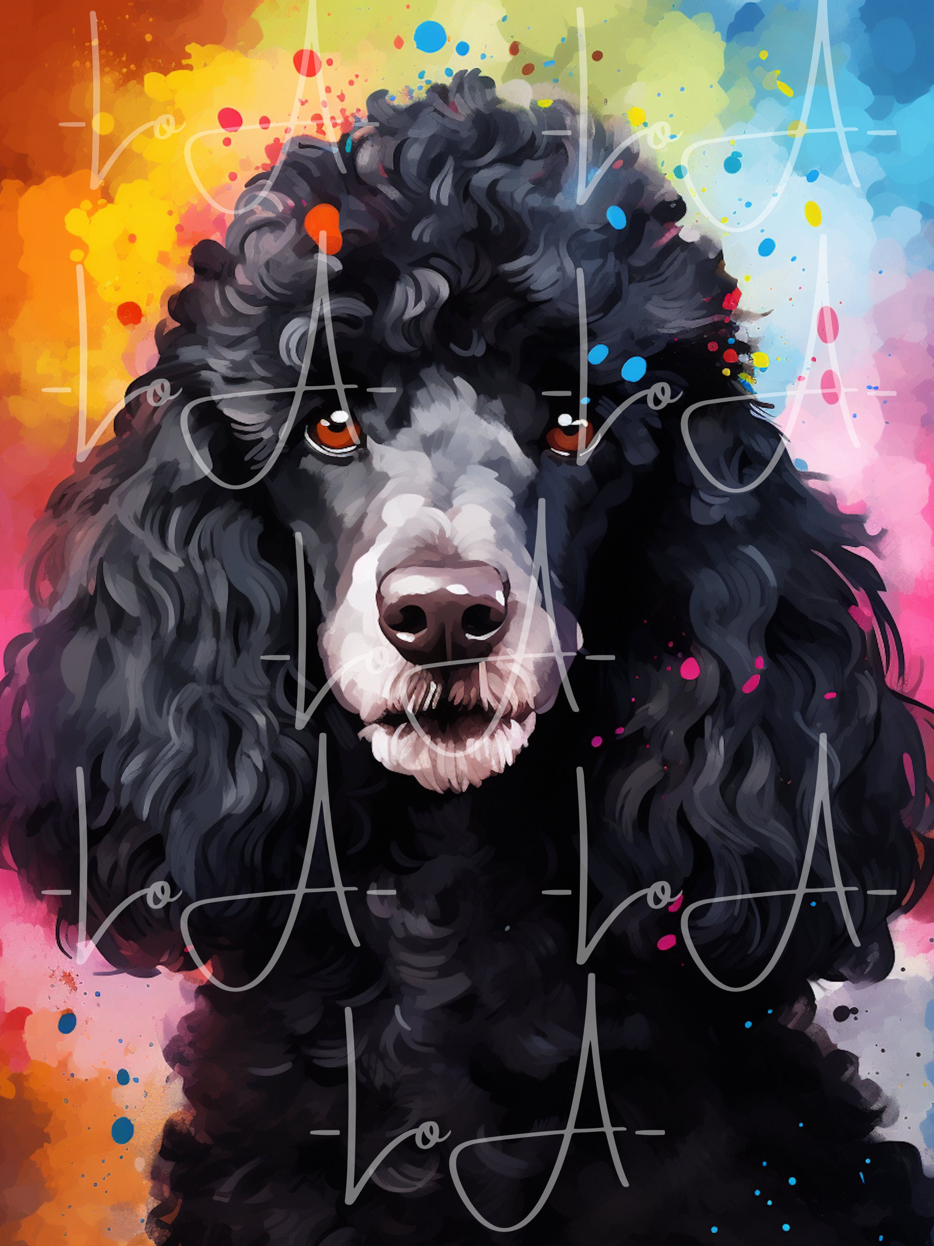 Black Poodle, Colorful Illustration Dog, Portrait Print, Dog Wall Art ...