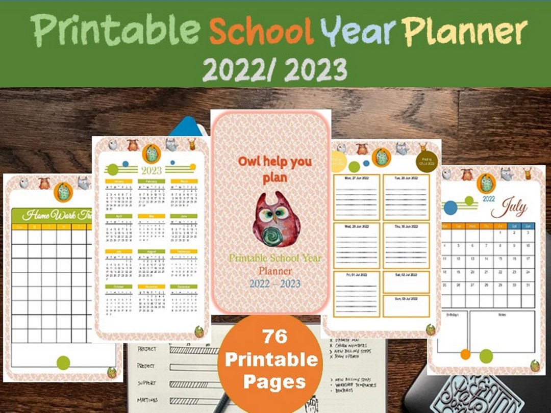 Owl Themed School Year Planner 2022 / 2023. 72 Printable Pages in 3 ...
