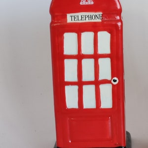 Vintage English Phone Booth Coin Bank Piggy Bank Bright Red 7" Tin or ...
