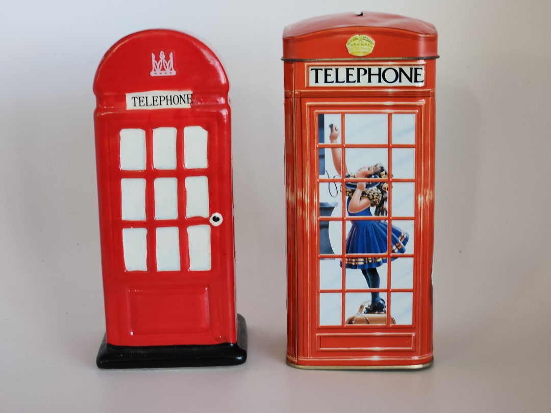 Vintage English Phone Booth Coin Bank Piggy Bank Bright Red - Etsy