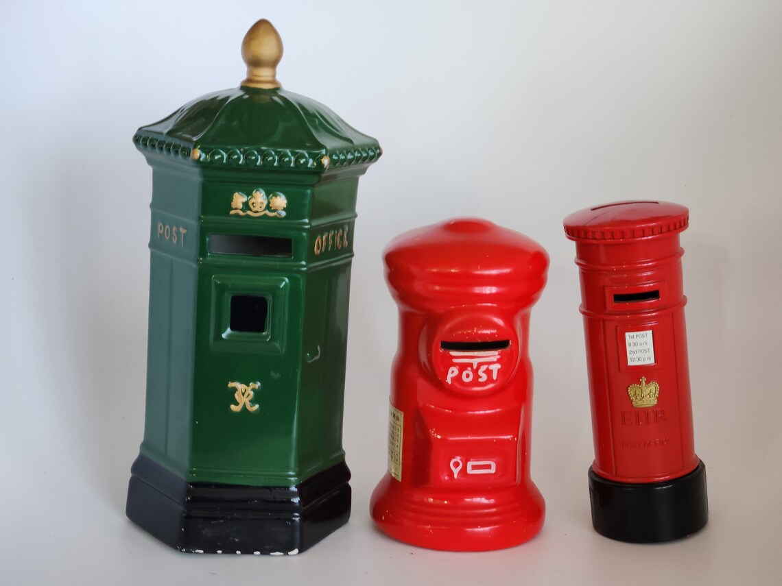 Vintage British Mailbox Coin Bank Piggy Bank Red or Green Ceramic or ...
