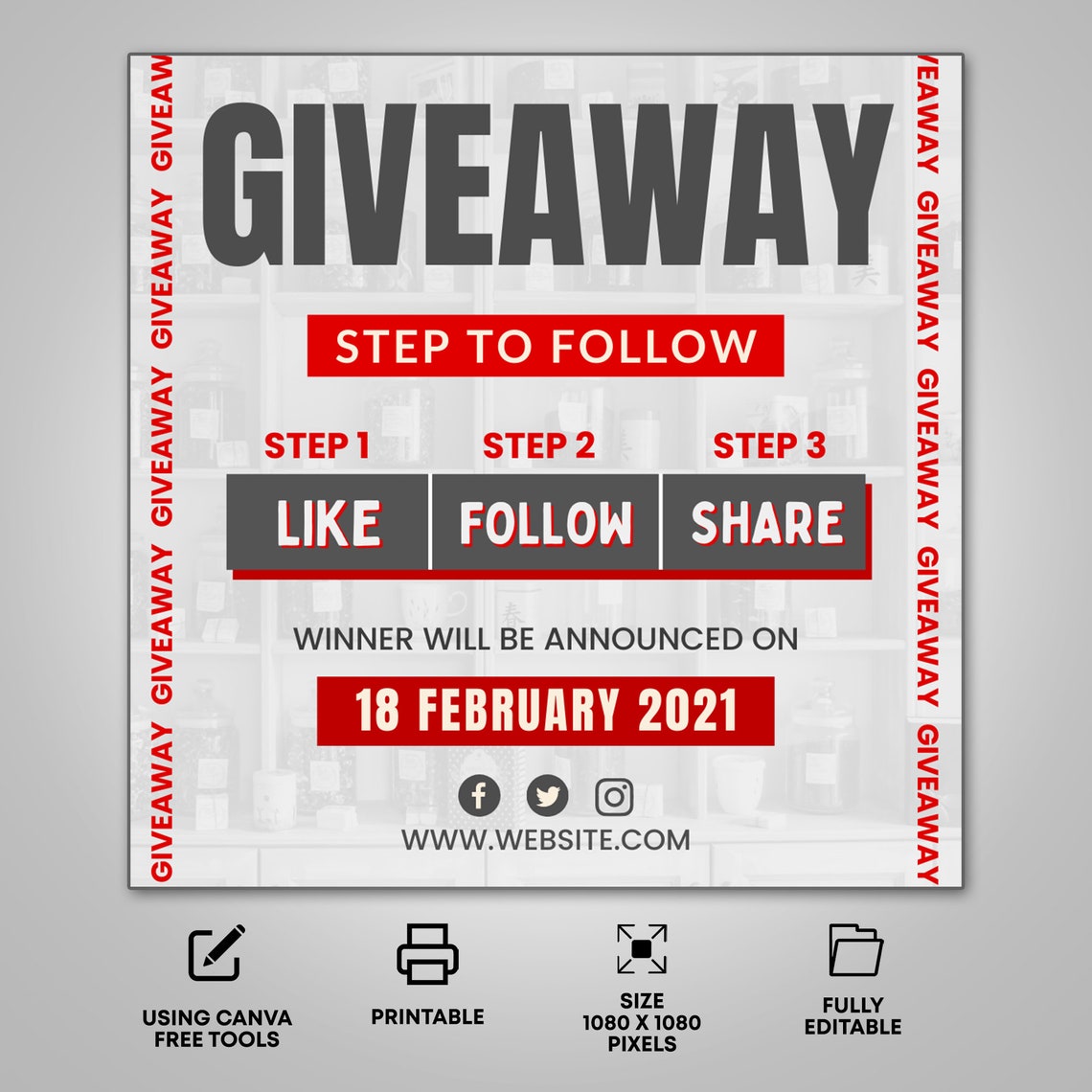 Giveaway Instagram Flyer Template Giveaway Canva Post - Etsy