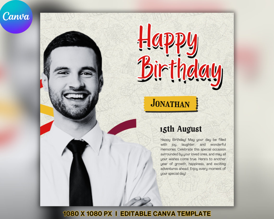 Editable Canva Template, Happy Birthday Template - Etsy