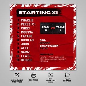 Starting XI Flyer Sport Flyer Line up Post Instagram Post - Etsy