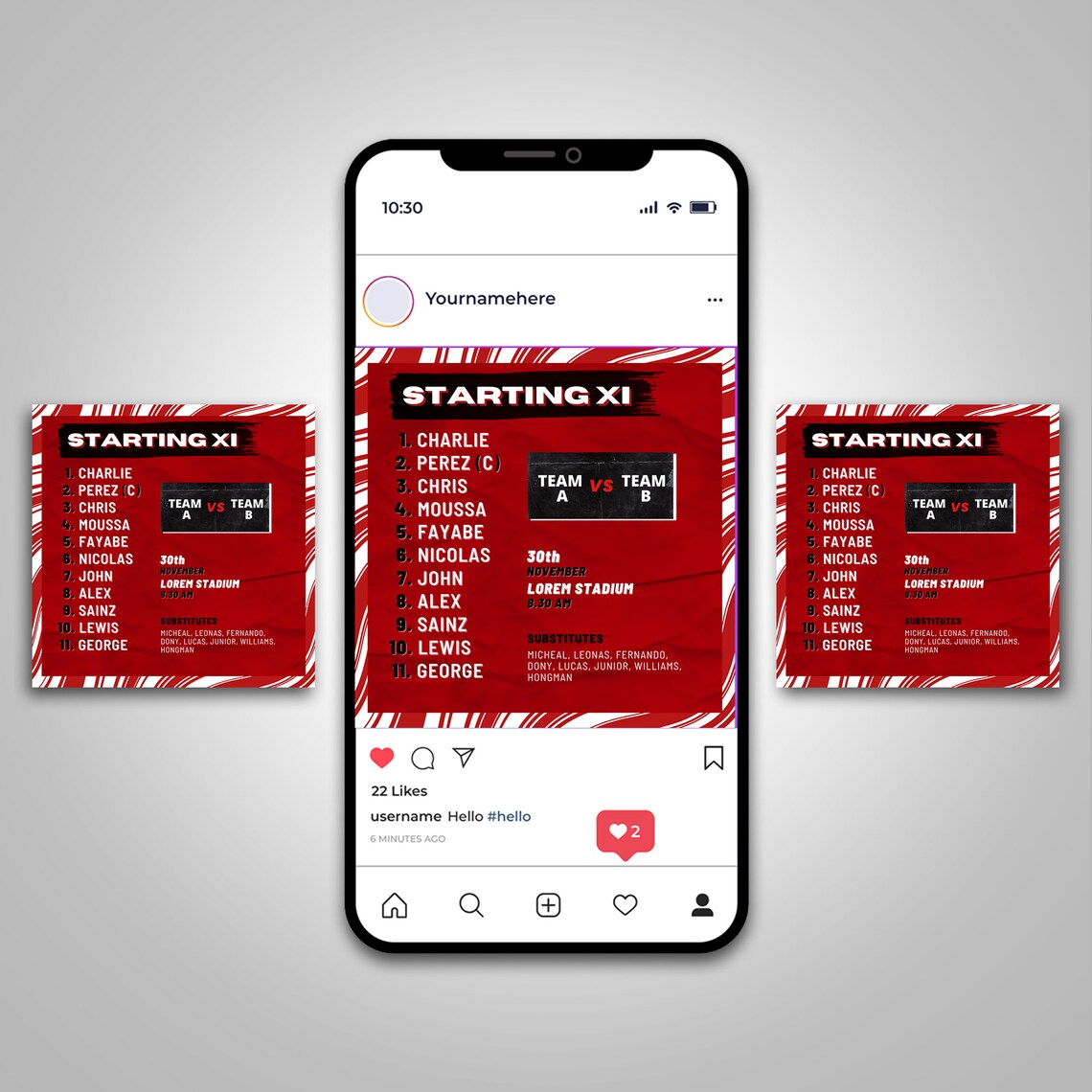 Starting XI Flyer Sport Flyer Line up Post Instagram Post - Etsy