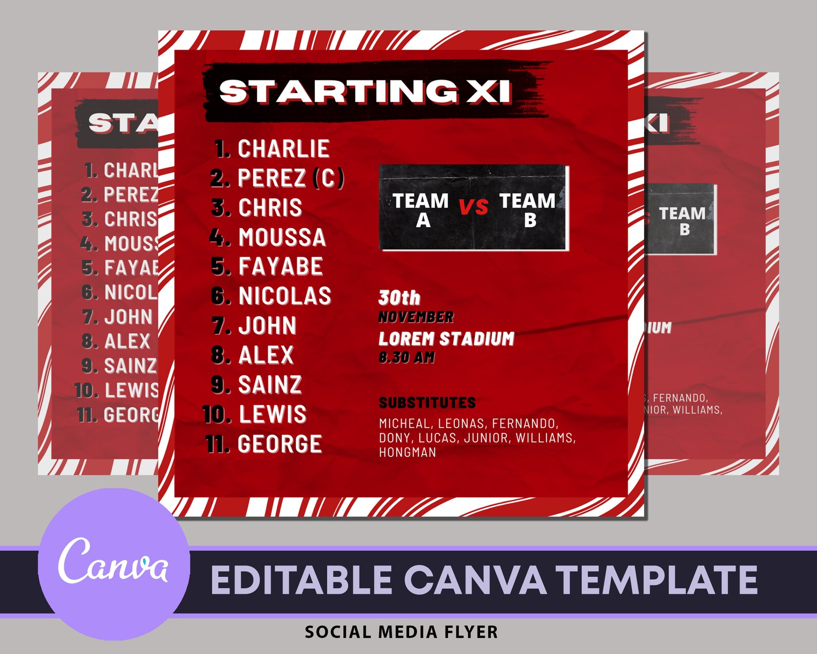 Starting XI Flyer Sport Flyer Line up Post Instagram Post - Etsy