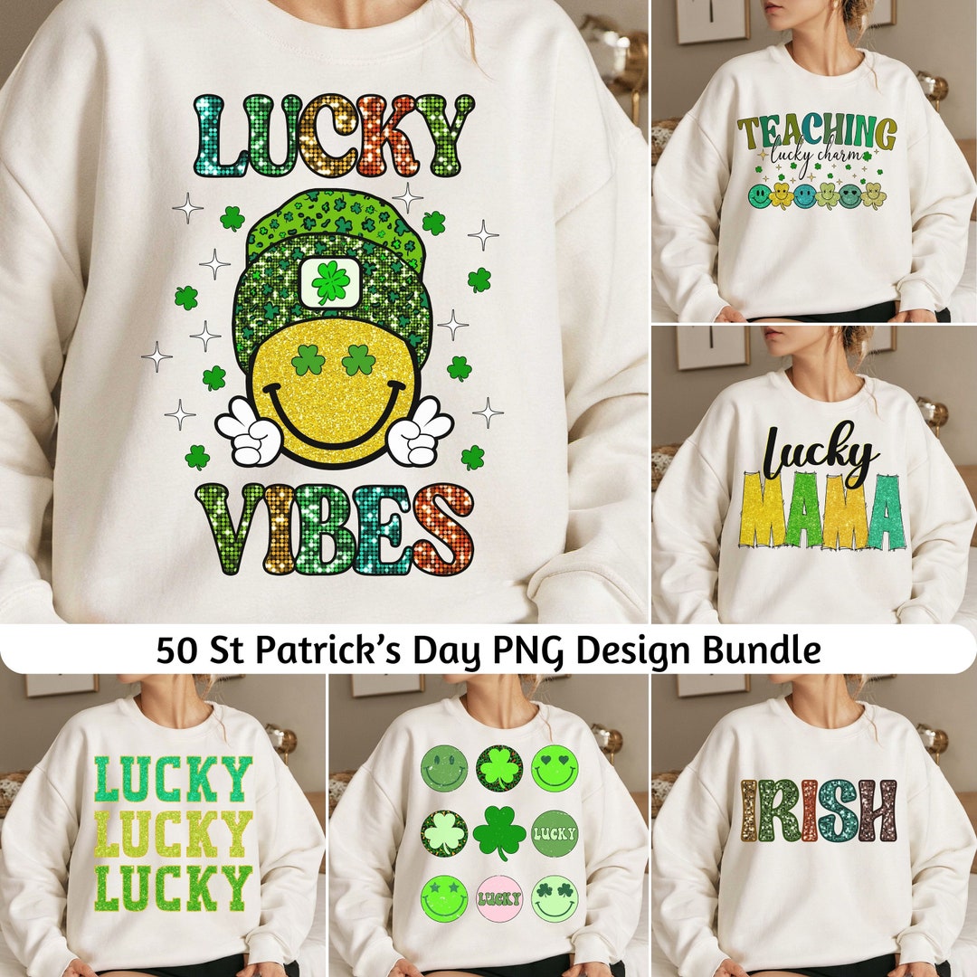 50 St Patrick's Day Bundle PNG, Lucky Patricks Day Shirt Design, Clover ...