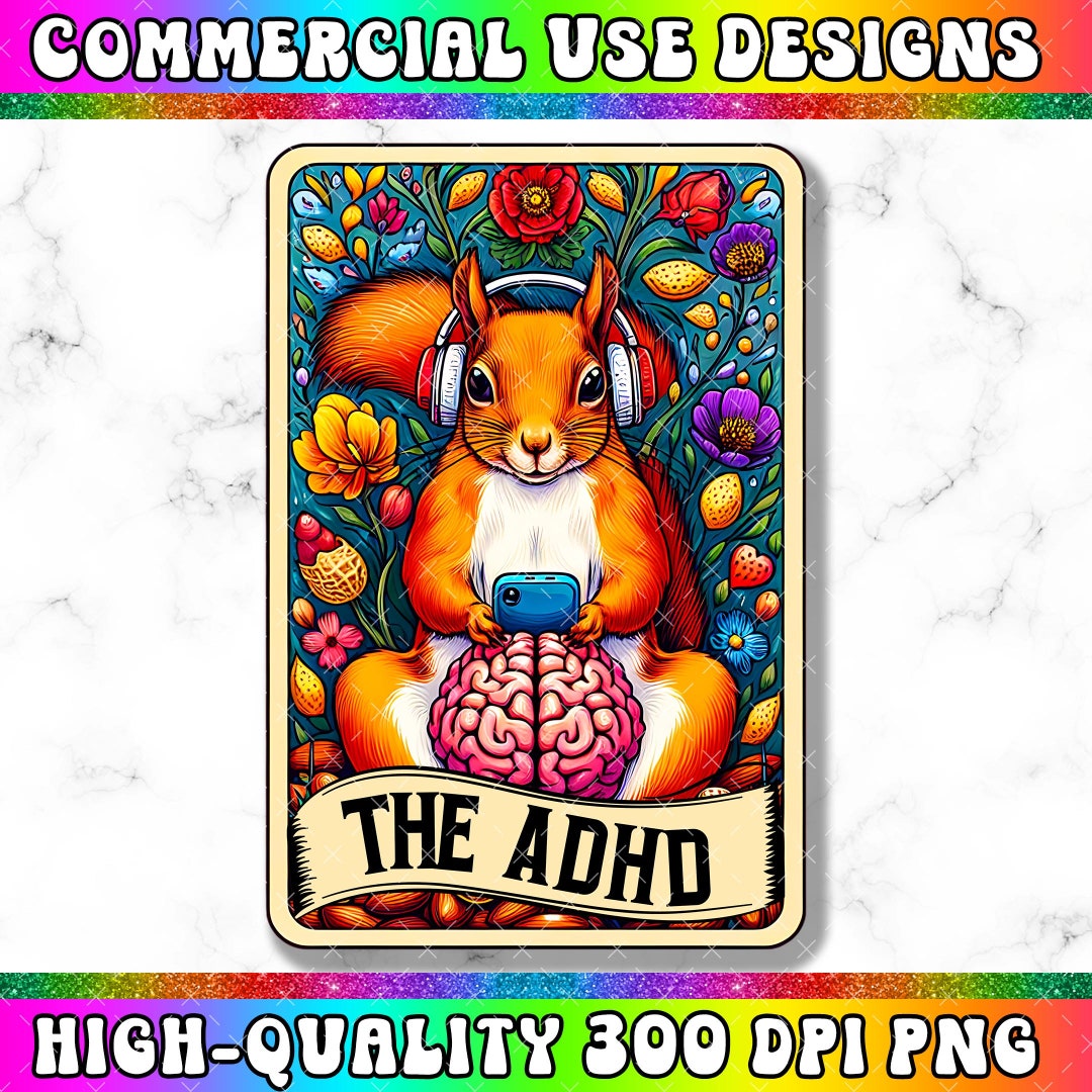 The ADHD Funny Tarot Card PNG, Neurodivergent Sublimation Design, ADD ...