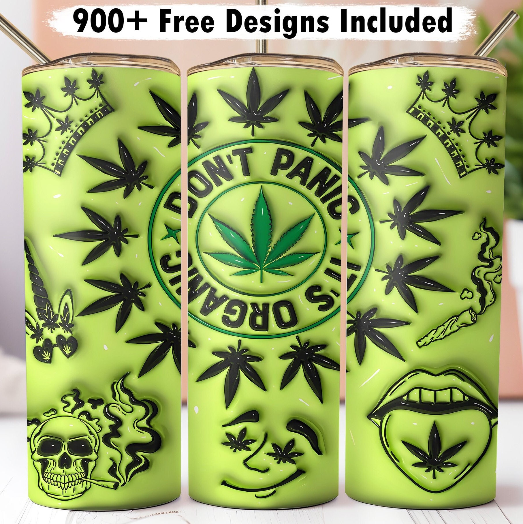3D Weed Marijuana 20oz Tumblers Bundle Wrap PNG, 3D Inflated Weed ...