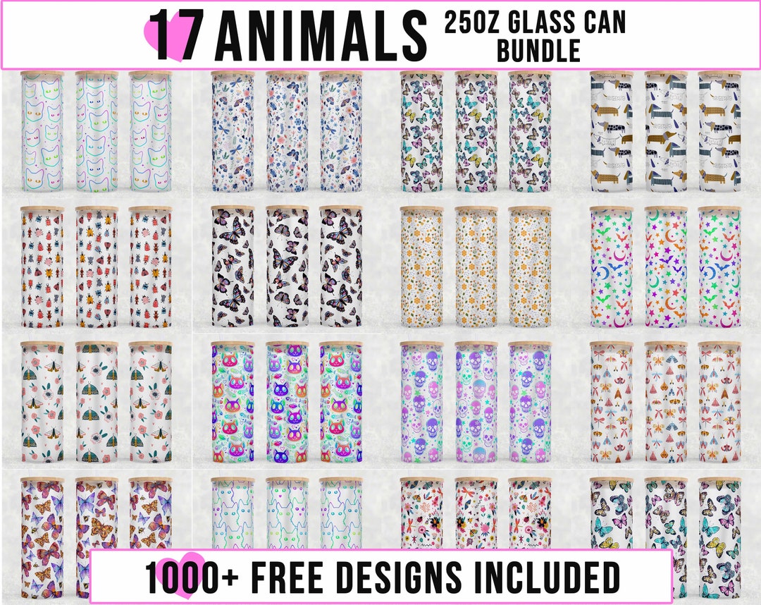 17 Animal 25oz Glass Can Bundle PNG, Animal Libbey Glass Can, Cute ...