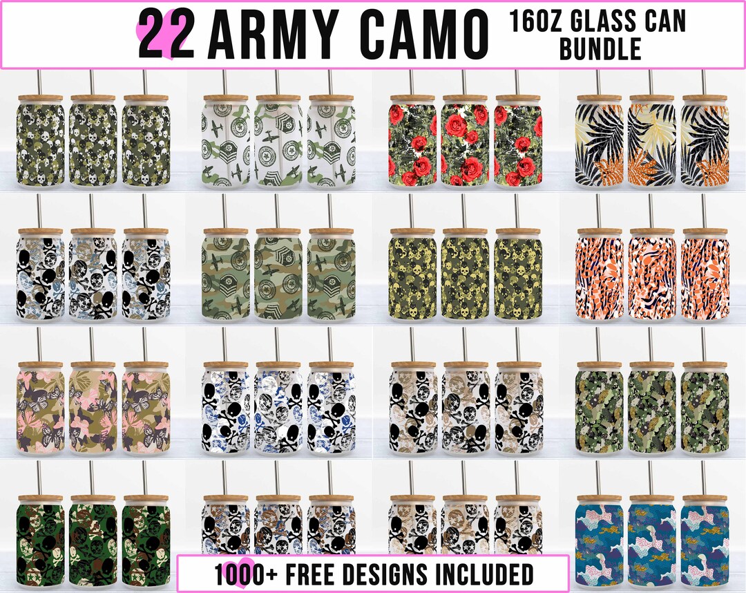 22 Army Camo 16oz Glass Can Bundle PNG, Camouflage Libbey Glass Can ...