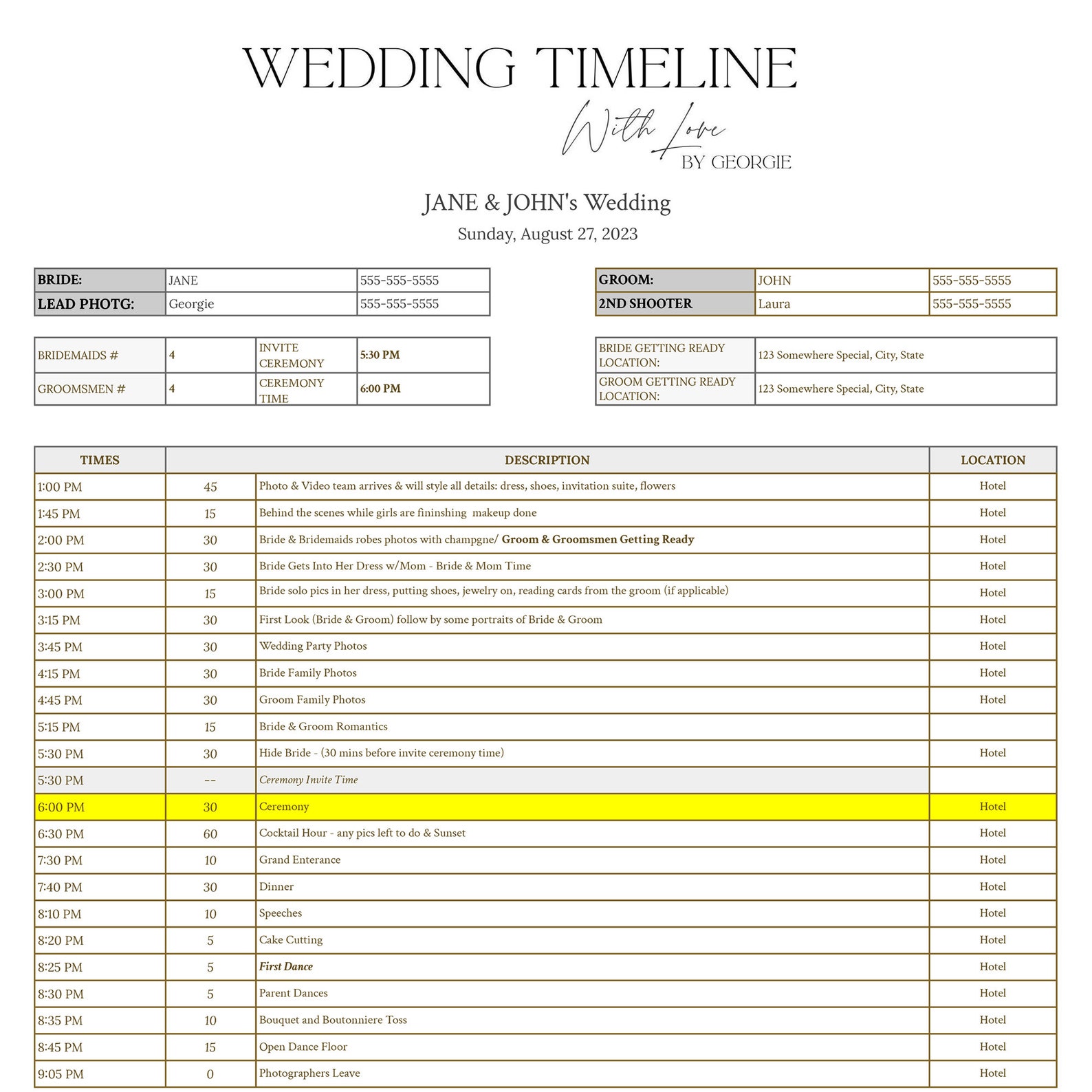 Plus - Automated Wedding Timeline Template Calculator for PLUS for ...