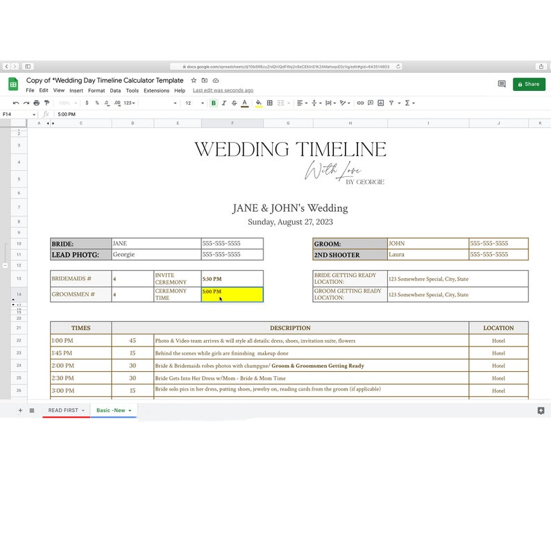 Plus - Automated Wedding Timeline Template Calculator for PLUS for ...