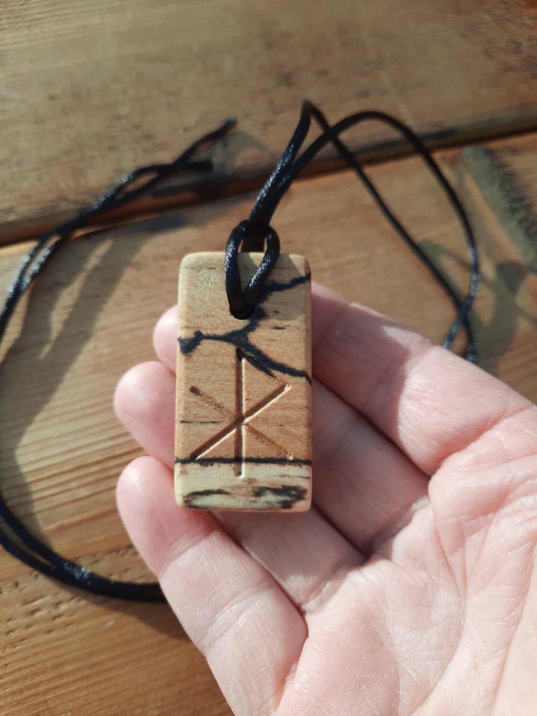 Love Pendant Bindrune Made of Spalted Beech - Etsy