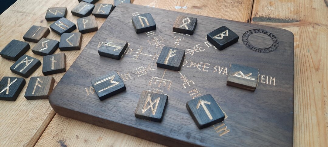 Rune Board With 5000 Year Old Bog Oak Rune Set - Walnut Rune Casting ...
