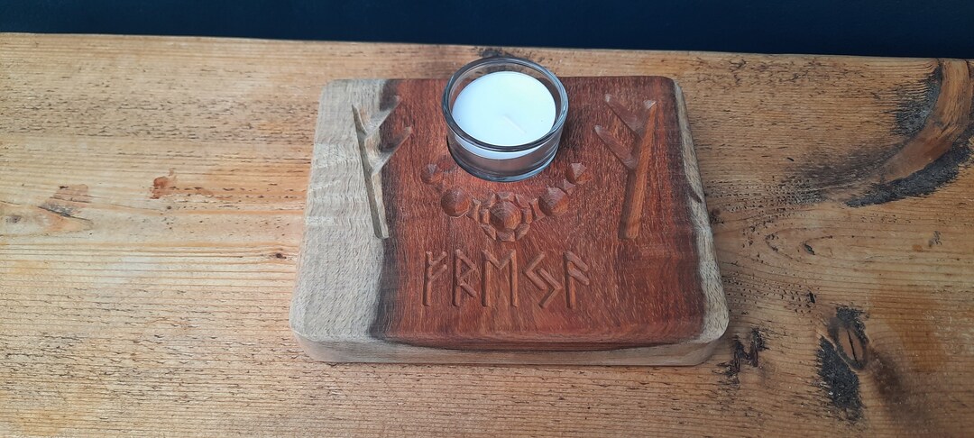 Freyja Candle Holder With Brisingamen and Fehu Runes - Etsy
