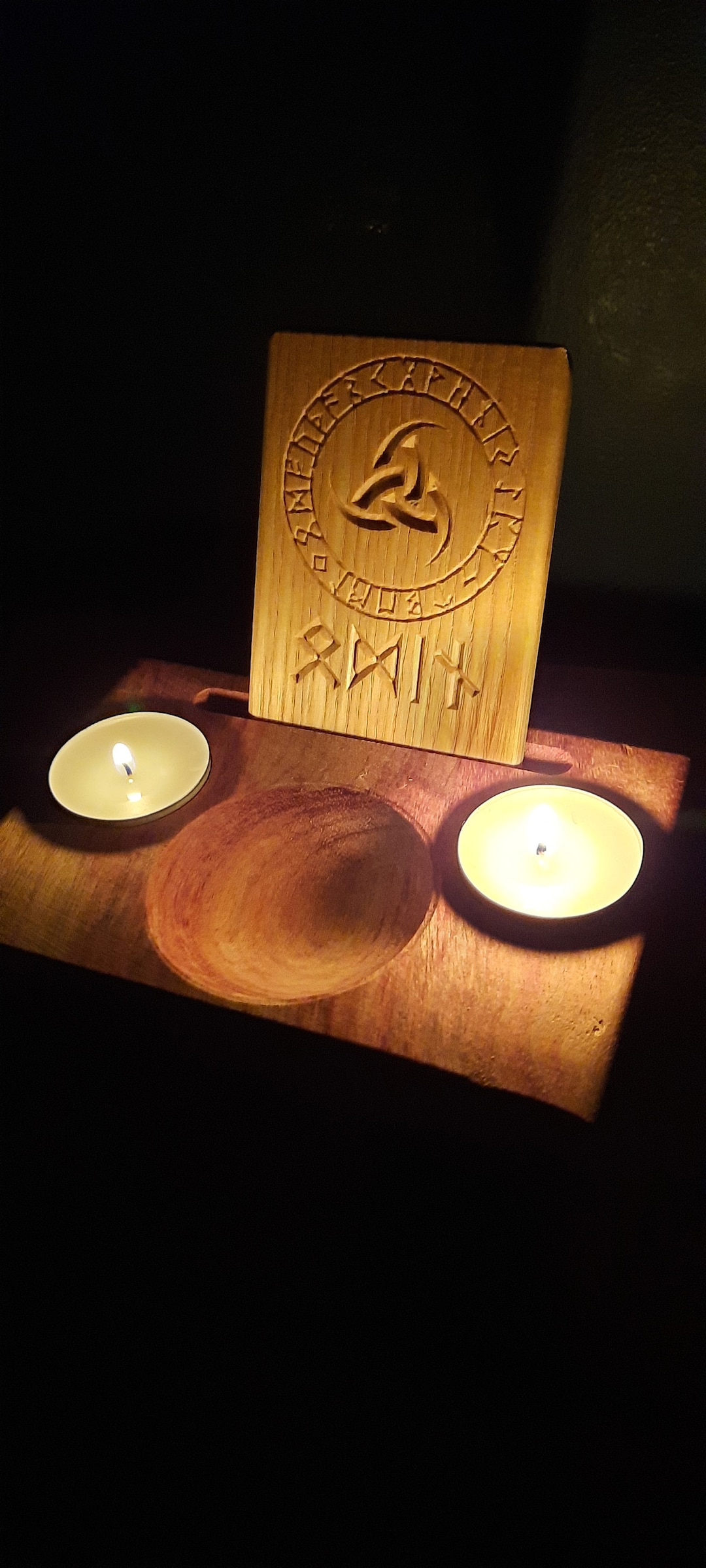 Altar Card Holder With Recessed Bowl and Candle Holder for Norse Tarot ...