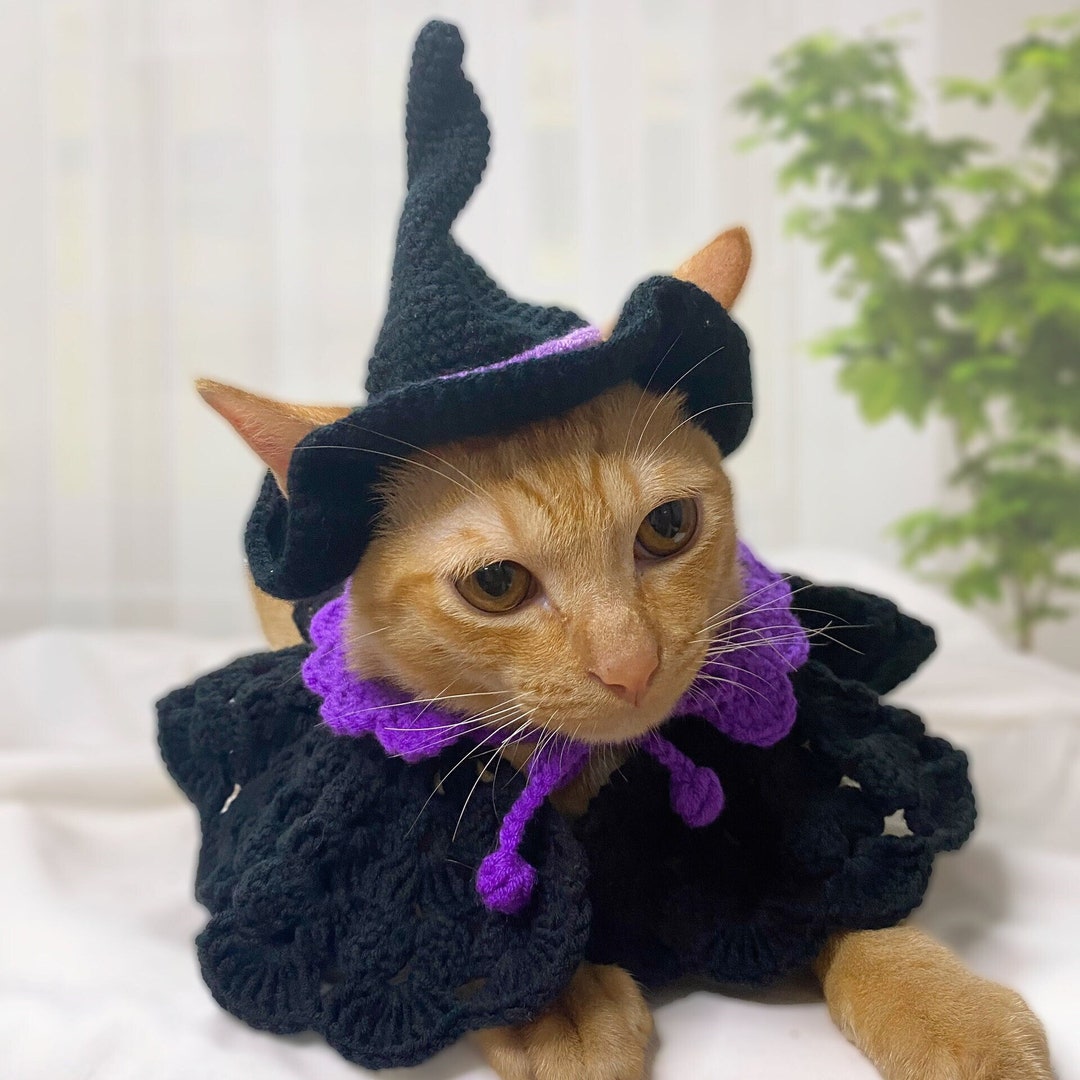 Witch Hat for Cats and Scarf Crochet Costume for Cats - Pet Halloween ...