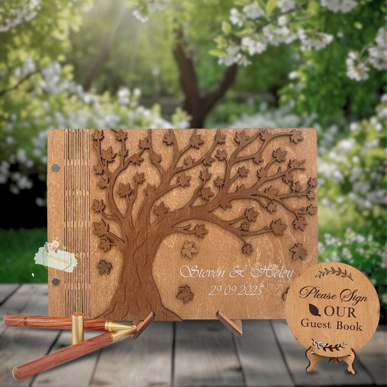 Personalized Wedding Guest Book Maple Leaf Rustic Wedding Sign-in Book ...