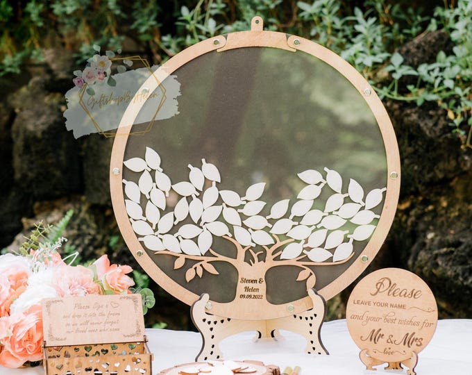 55 Leaves Wedding Tree Guestbook SVG Clipart Tree With 55 Leaves ...