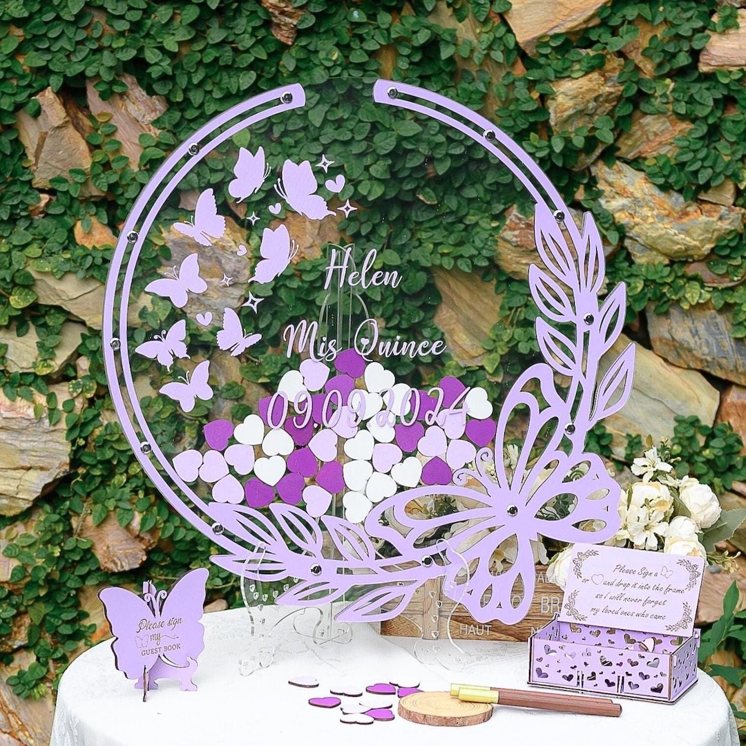 Personalized BUTTERFLY & CIRCLE Guest Book for Quinceanera Custom Sweet ...