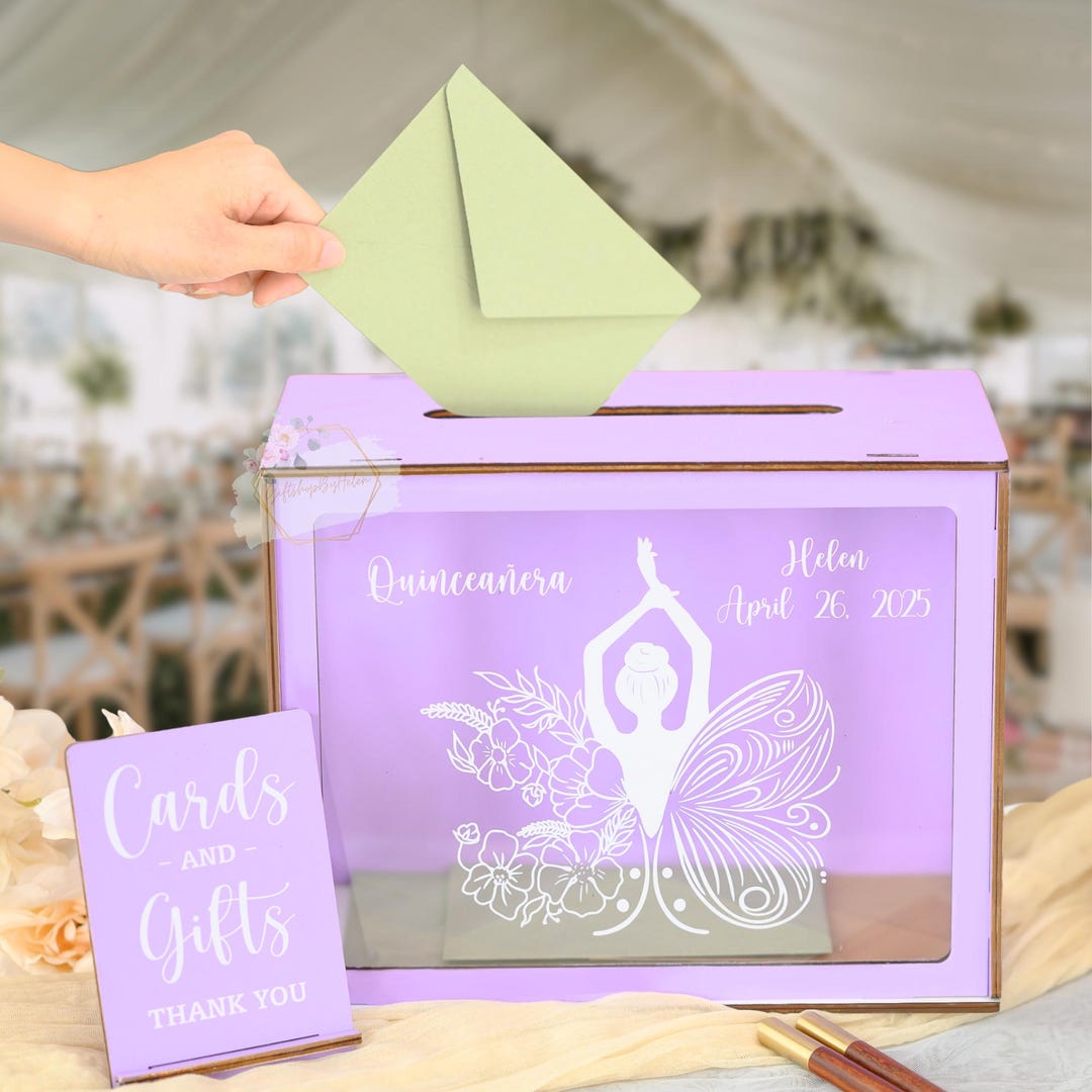 Custom Quinceañera Card Box With Acrylic Butterfly Decoration, Princess ...