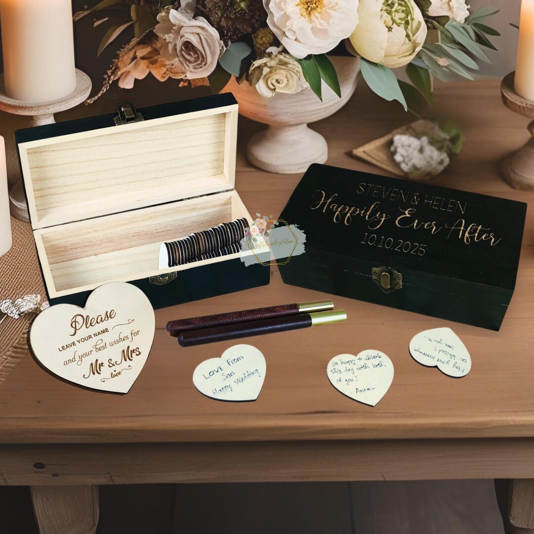Custom Wooden Heart Wishes Box – Unique Rustic Wedding Memory Box ...