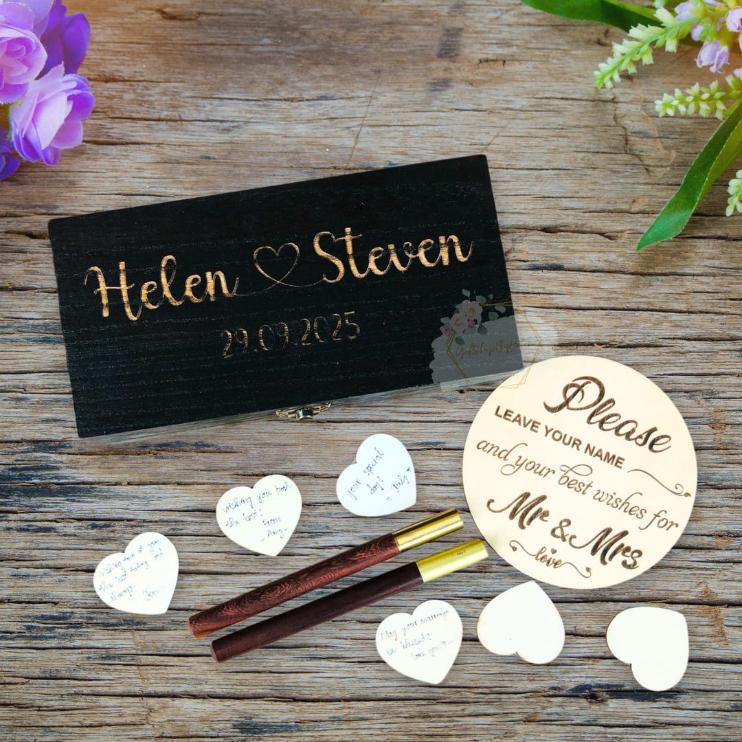 Vintage Wedding Guest Book Alternative Wooden Wish Box for Guest Sign ...