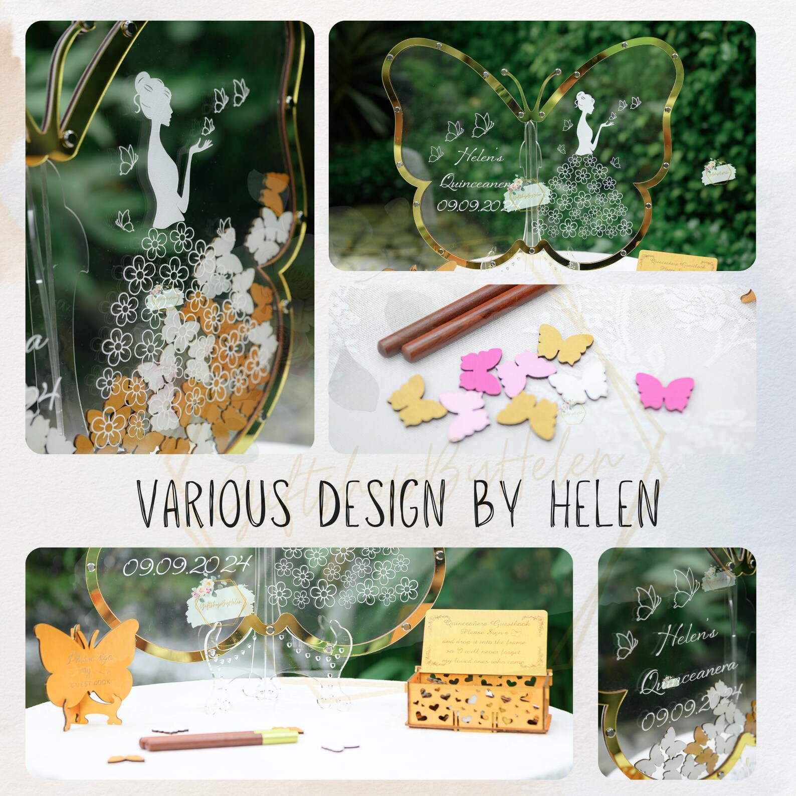 Personalized Quinceanera Guest Book, Butterfly Shape Mis XV Quinceanera ...