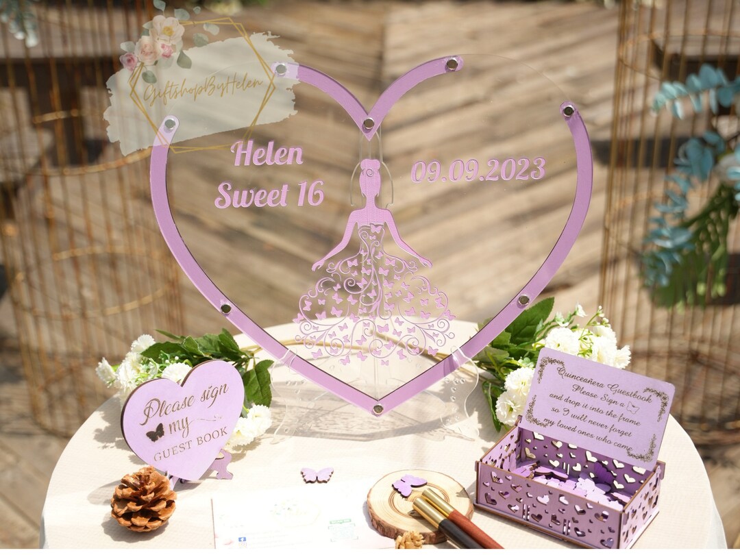 Gifts for Quince Guest Book Custom Birthday Sweet 16 Drop Box Butterfly ...
