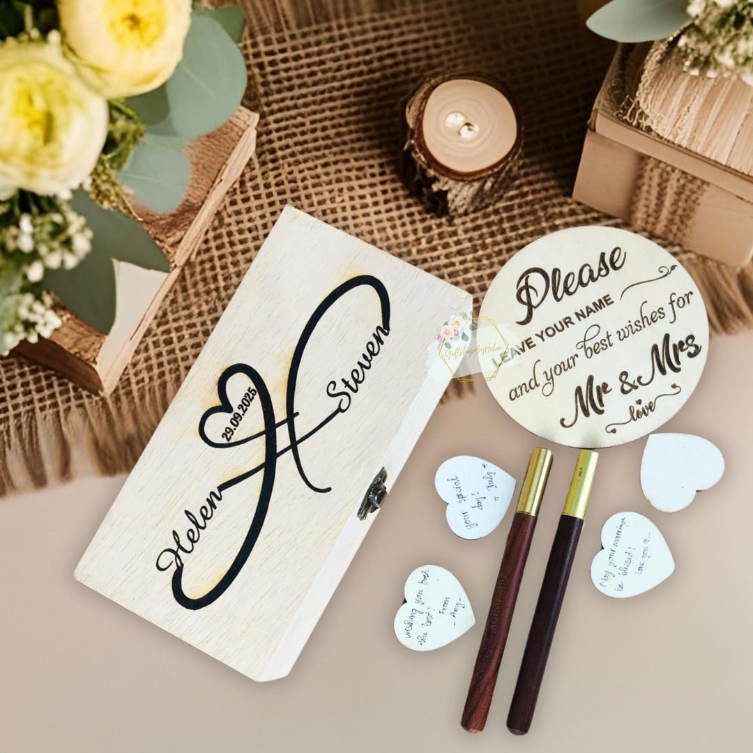 Personalized Guest Book Rustic Wedding Wish Box Engraved Wooden Wedding ...